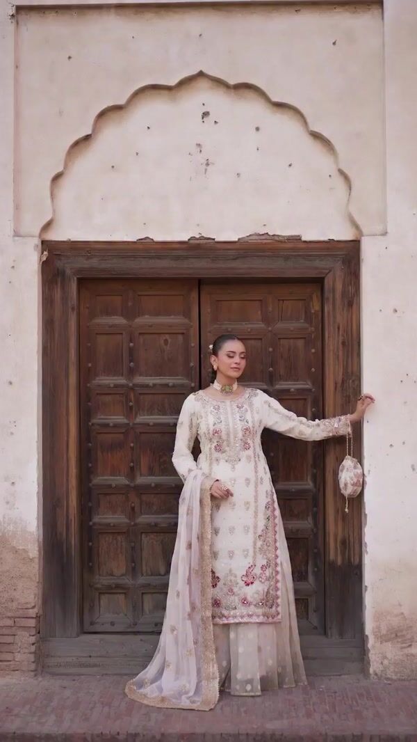 Chiffon Lehenga in Ivory by Haseens Official - BMO6939 | Haseensofficial.com