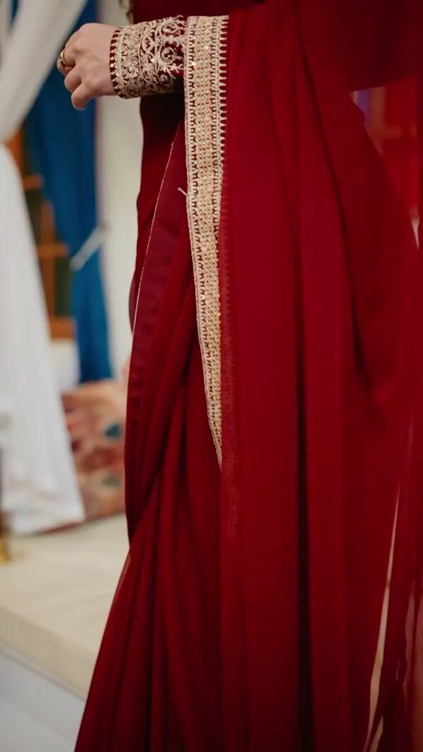 Chiffon Saree in Maroon by Omal By Komal - QLQ7146 | Laam.pk